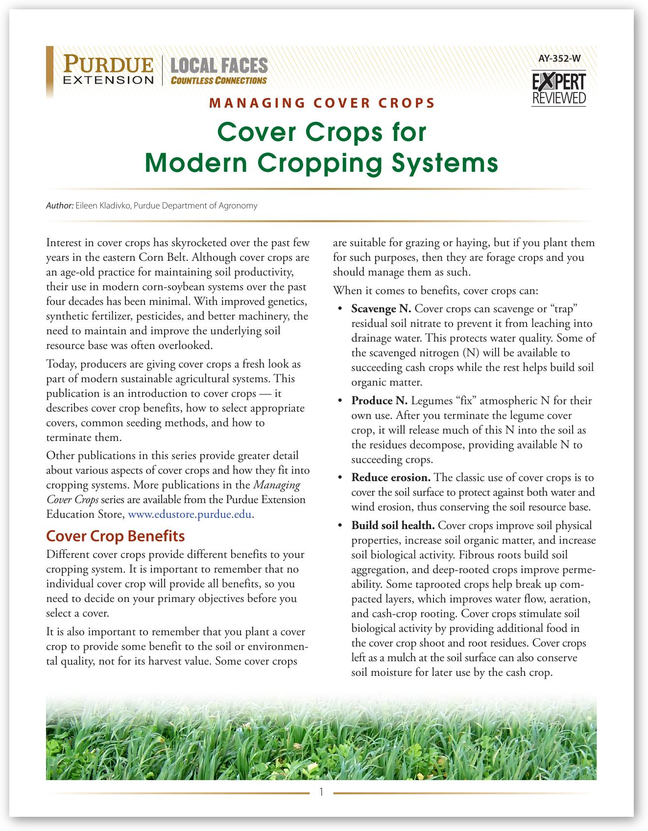 Managing Cover Crops: Cover Crops for Modern Cropping Systems