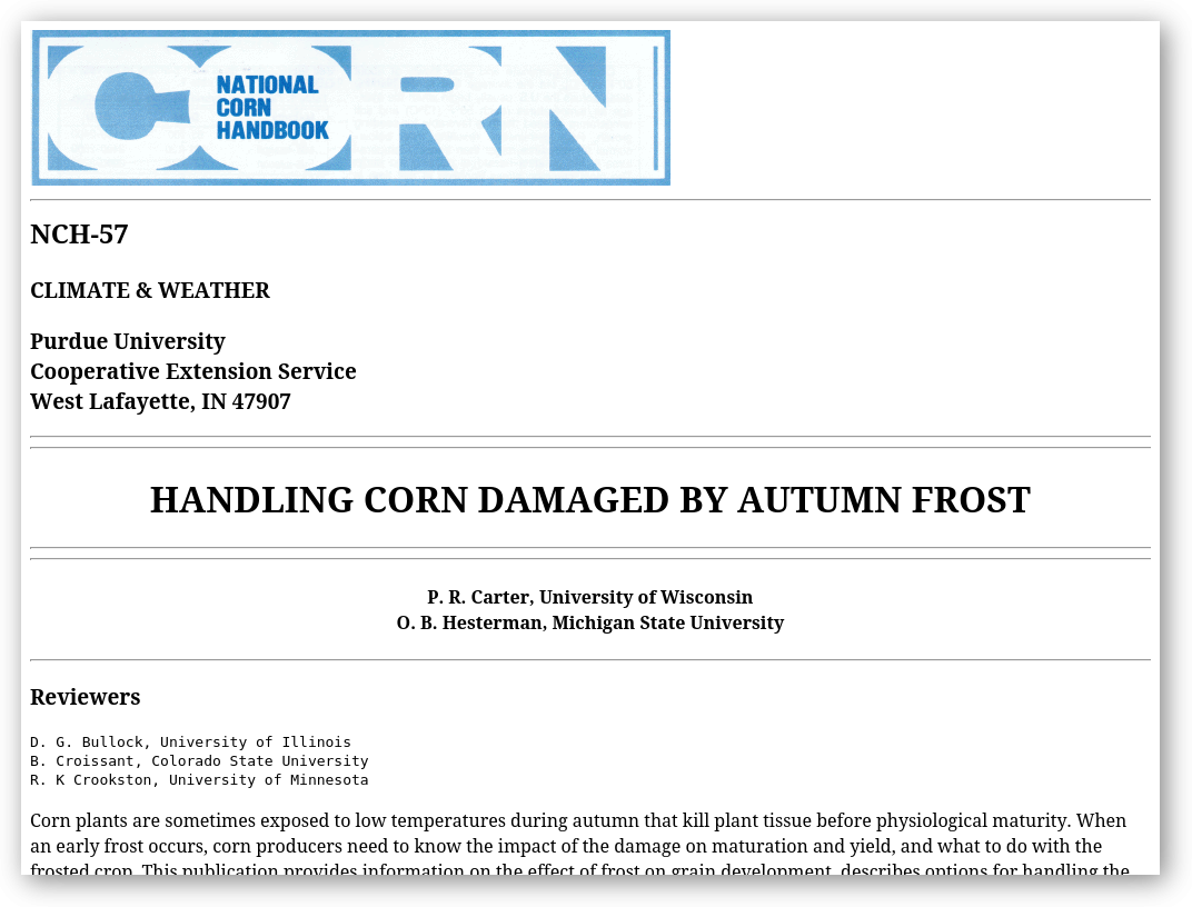 Handling Corn Damaged by Autumn Frost