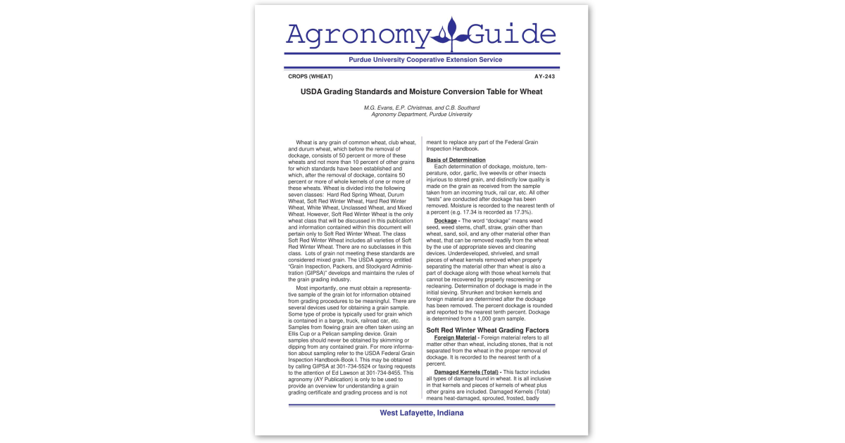 USDA Grading Standards and Moisture Conversion Table for Wheat