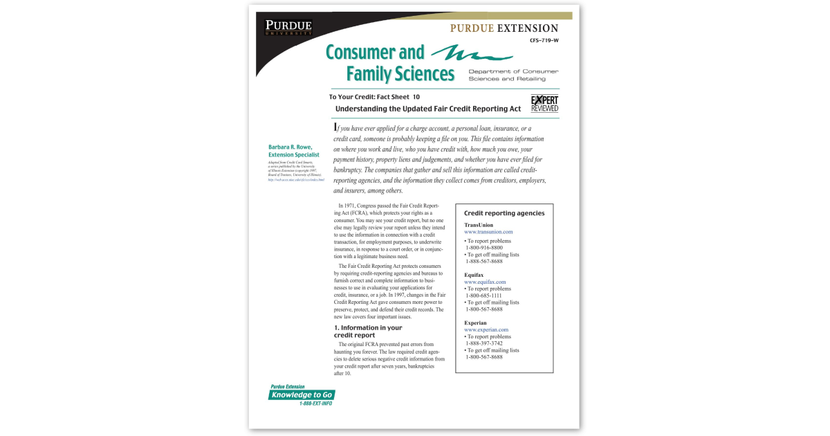 To Your Credit: Fact Sheet 10: Understanding the Updated Fair Credit ...