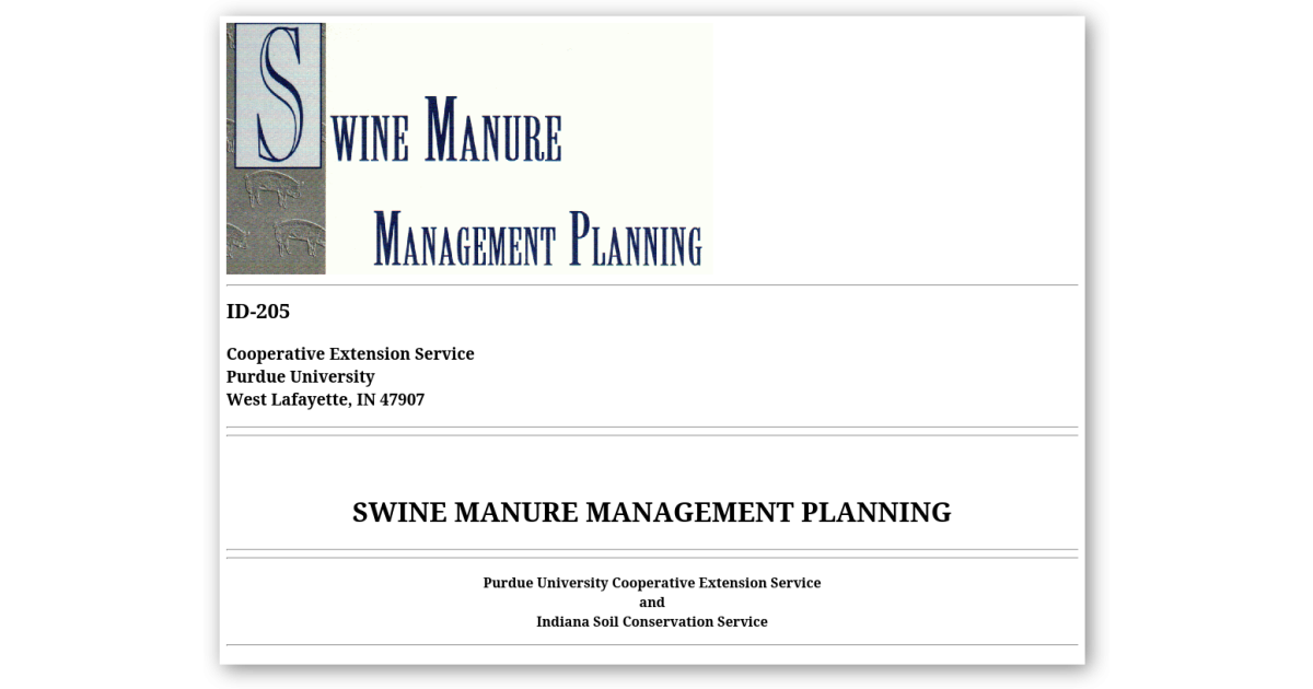 Swine Manure Management Planning