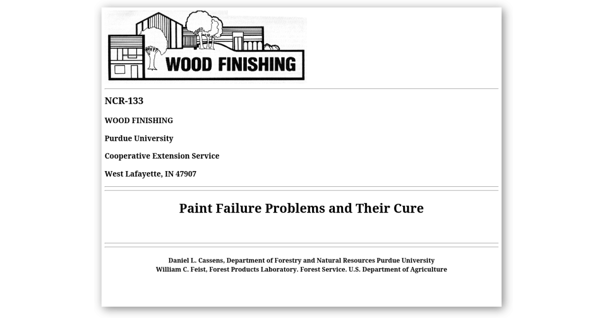 Paint Failure Problems and Their Cure